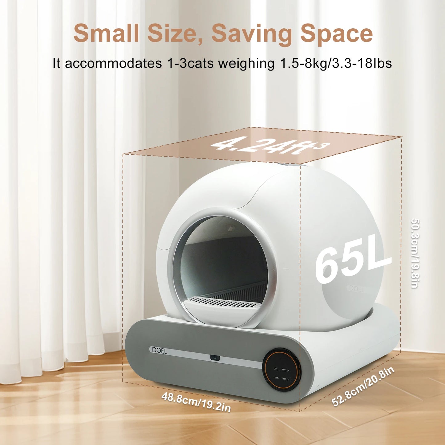 DOEL Self Cleaning Cat Litter Box 65L Automatic Cat Litter Box w/ Tras ...